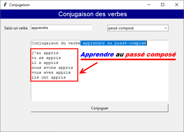 Mini logiciel qui conjugue les verbes en Python – Très Facile