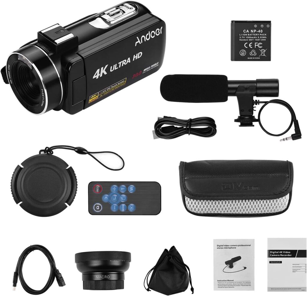 Andoer Caméra Vidéo 4K Caméscope Ultra HD – Très Facile