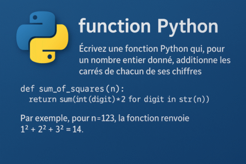 Solution Exercice 17: Algorithme Python qui calcul la somme des carrés des chiffres d’un entier ...